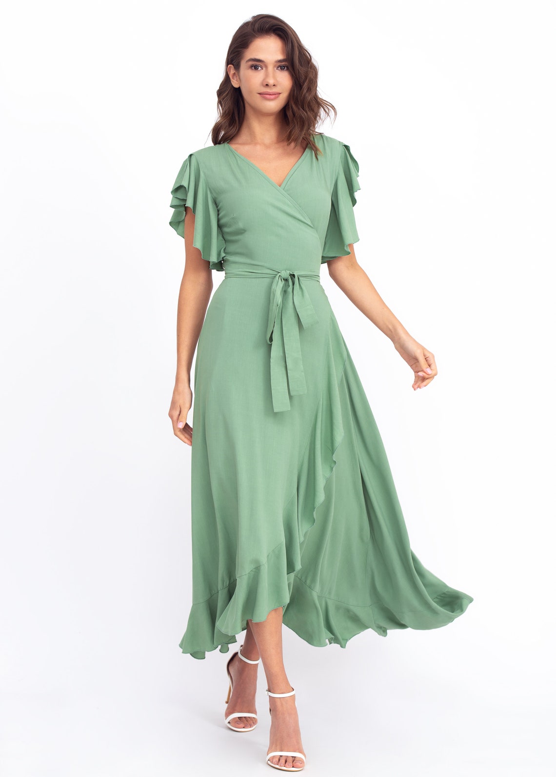 Inspiring Sage Green Wrap Dress Photos
