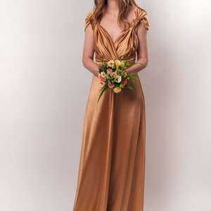 Gold Luxury Satin Infinity Dress, Bridesmaid Dresses, Bridesmaid ...
