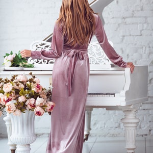Mauve Velvet Long Wrap Dress, Bridesmaid Velvet Dress, Wedding Dress ...