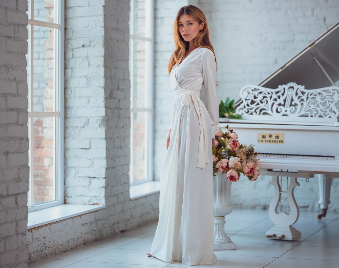 White Velvet Long Robe, Vintage Robe, Bride Robe, Bridesmaids Robe ...