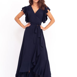 Navy Blue Wrap Around Dress, Maxi Dress, Long Dress, Wedding Guest ...