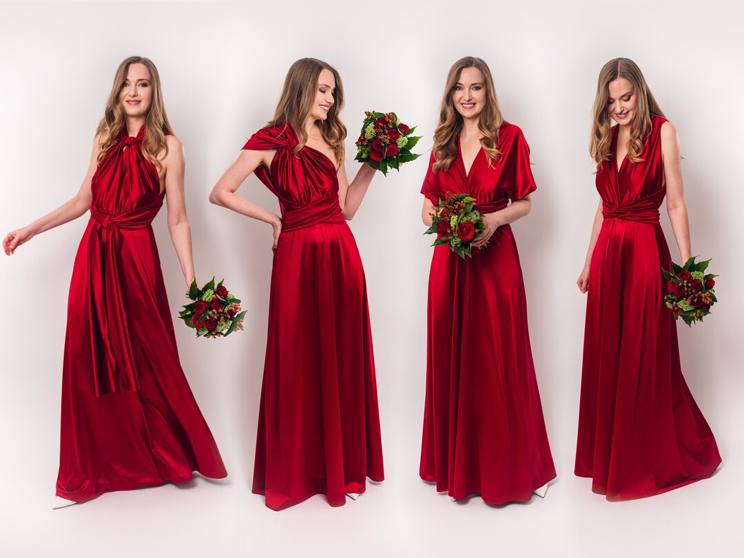Red Burgundy Luxury Satin Infinity Dress, Bridesmaid Dresses ...