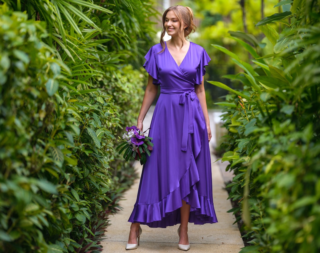 Purple Silk Dress, Silk Dress, Wrap Dress, Bridesmaid Dress, Wedding ...