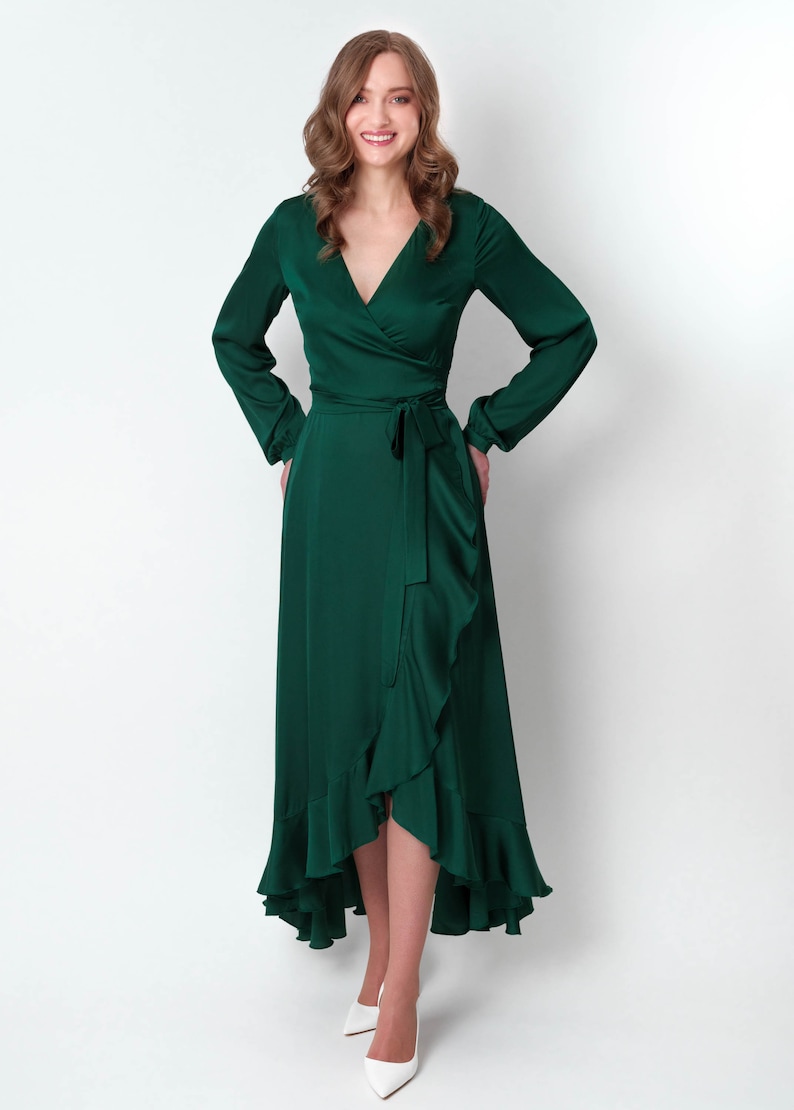 Emerald Green Dress Silk Dress Wrap Dress Bridesmaid Dress - Etsy