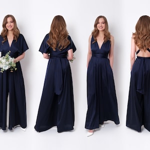 Navy Blue Infinity Jumpsuit, Silk Jumpsuit, Bridesmaid Jumpsuit, Multi ...