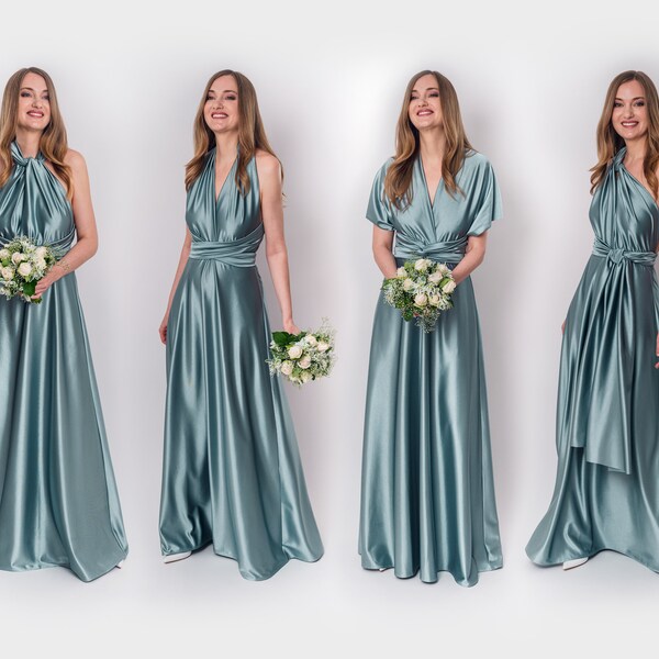 Dusty Blue Satin Bridesmaid Dresses - Etsy