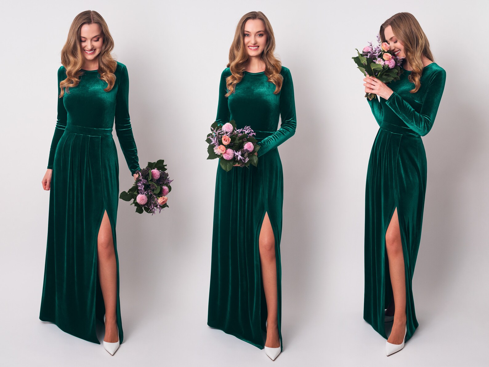 Emerald Green Velvet Long Dress Bridesmaid Velvet Dress - Etsy