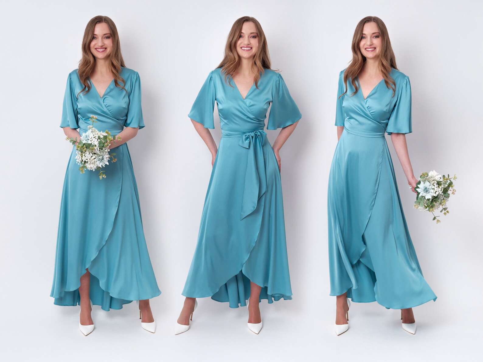 Dusty Blue Silk Dress, Silk Dress, Wrap Dress, Bridesmaid Dress ...