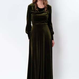 Olive Green Velvet Long Dress, Bridesmaid Velvet Dress, Wedding Guest ...