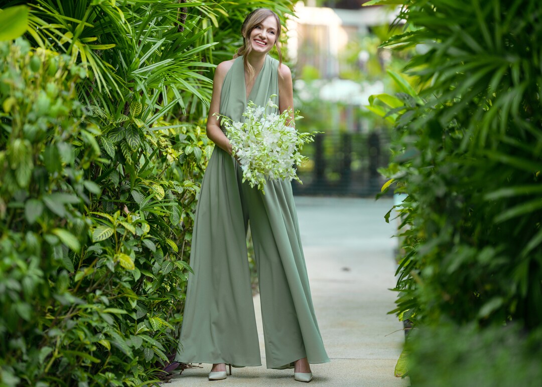 Sage Green Chiffon Infinity Bridesmaid Dress or Jumpsuit, Wedding Guest ...
