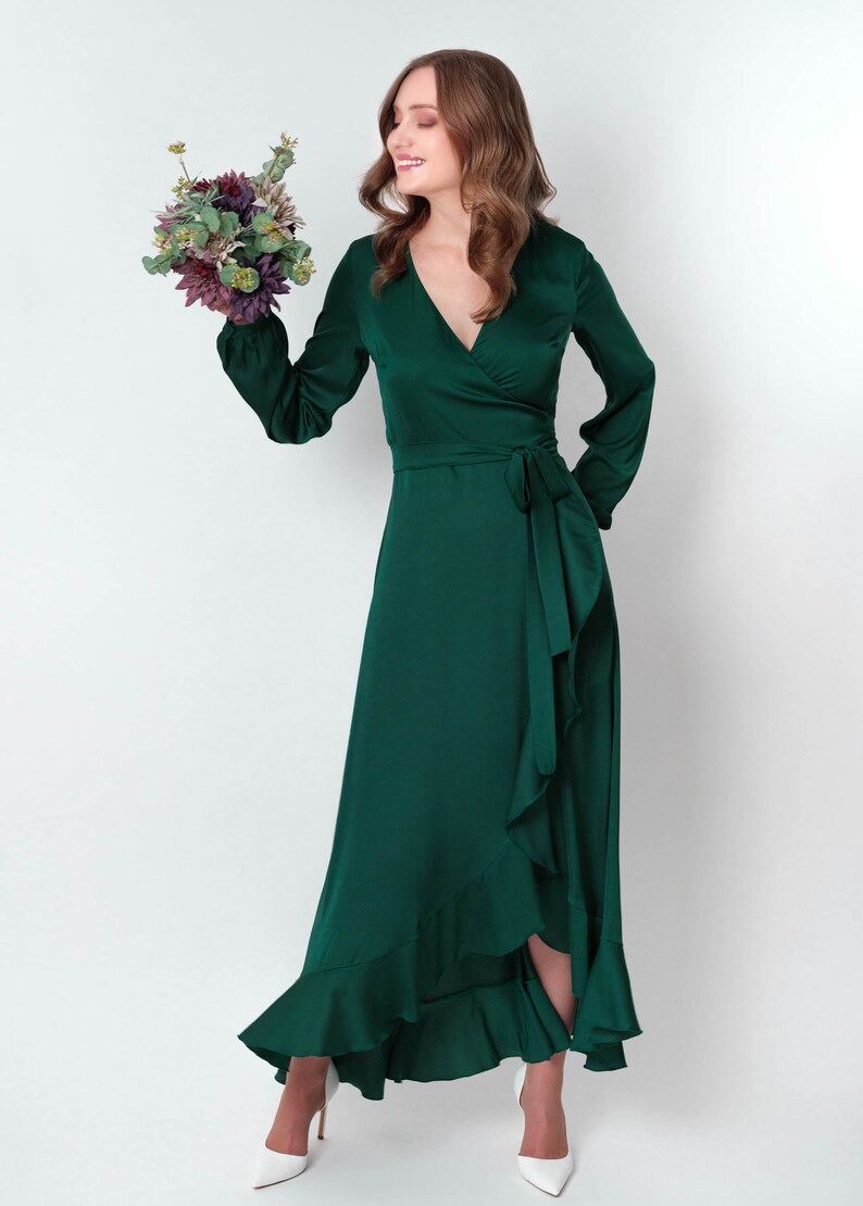 Emerald Green Dress Silk Dress Wrap Dress Bridesmaid Dress - Etsy