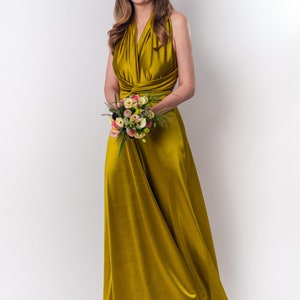Olive Green Luxury Satin Infinity Dress, Bridesmaid Dresses, Bridesmaid ...
