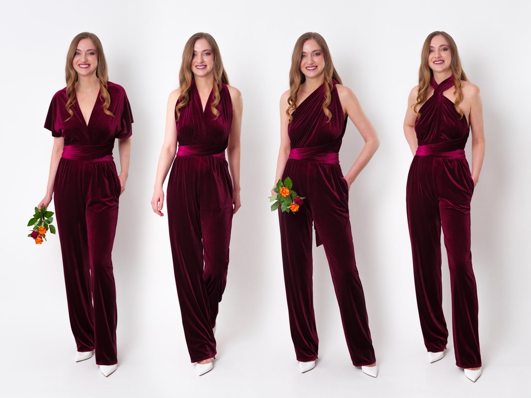 Plum Burgundy Infinity Jumpsuit, Bridesmaid Jumpsuit, Velvet Jumpsuit ...
