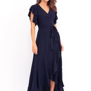 Navy Blue Wrap Around Dress, Maxi Dress, Long Dress, Wedding Guest ...