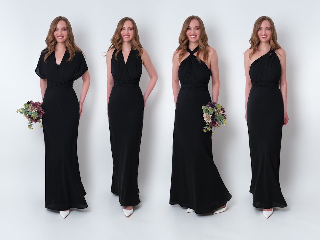 Black Chiffon Infinity Bridesmaid Dress, Wedding Guest Dress ...