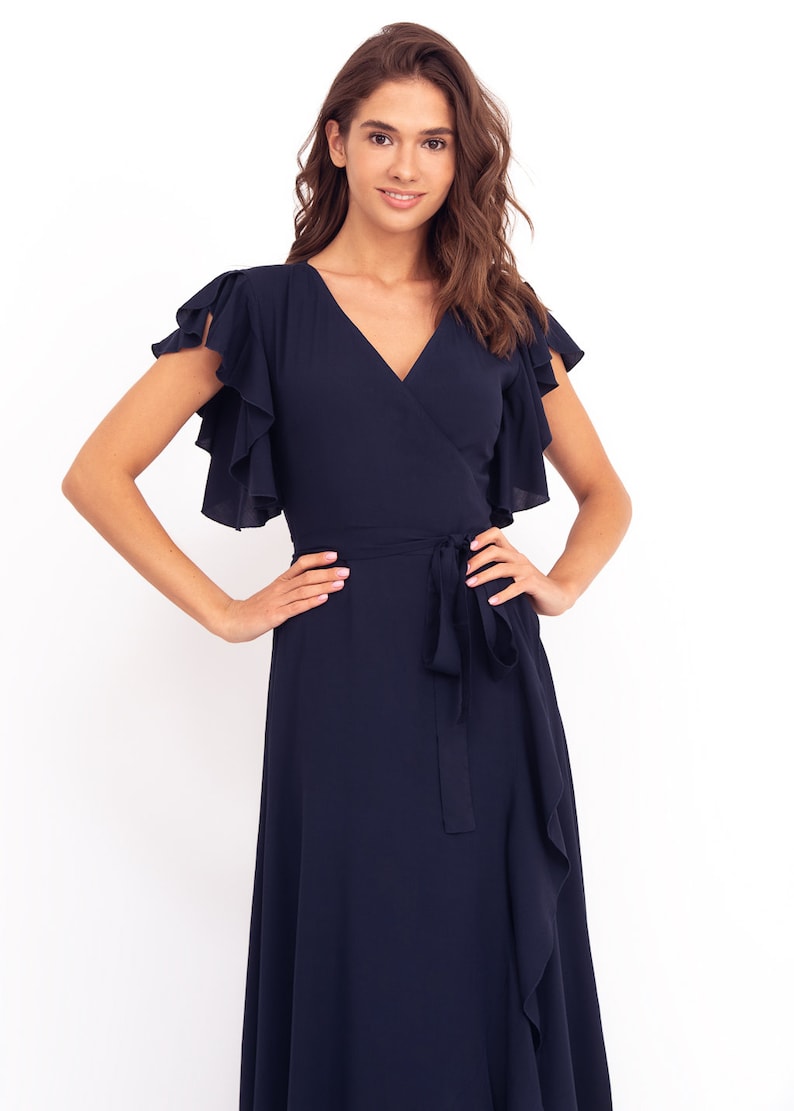 Navy Blue Wrap Around Dress Maxi Dress Long Dress Wedding - Etsy