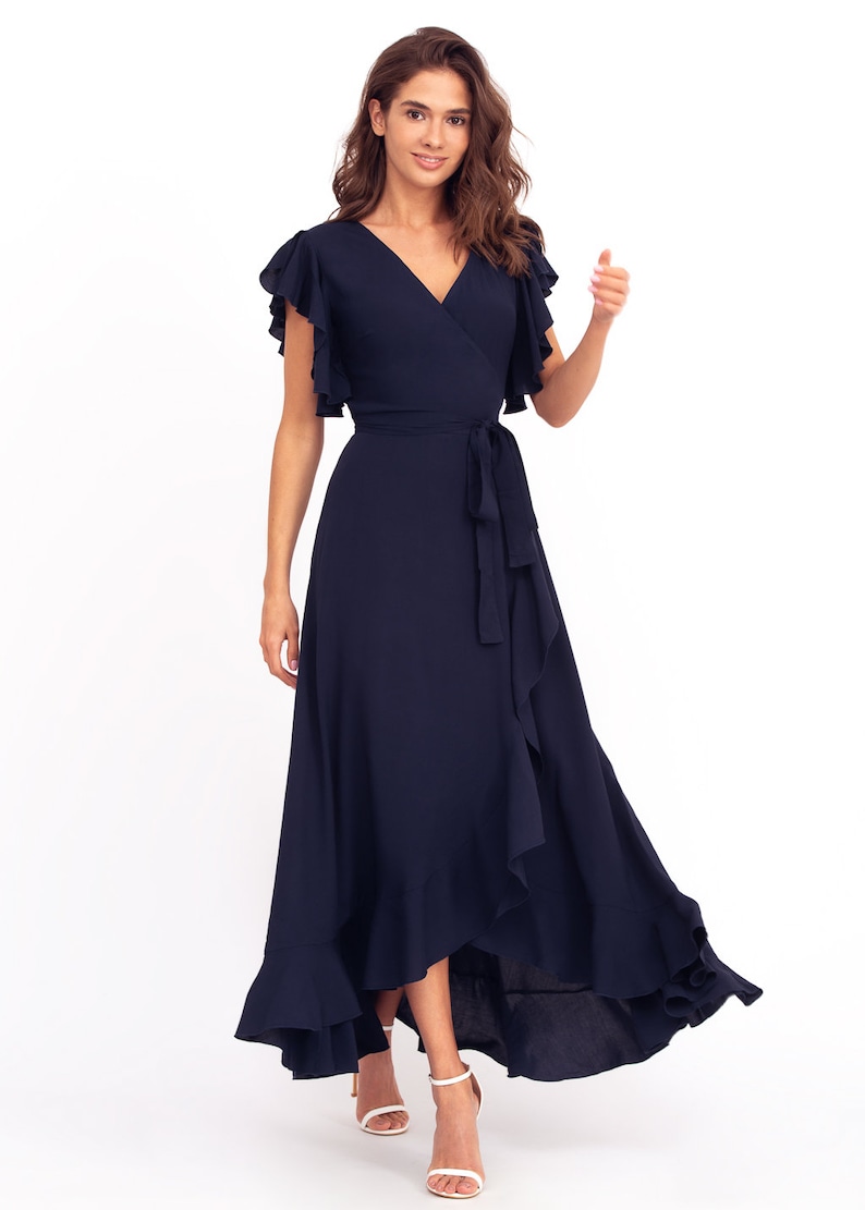 Navy Blue Wrap Around Dress Maxi Dress Long Dress Wedding - Etsy