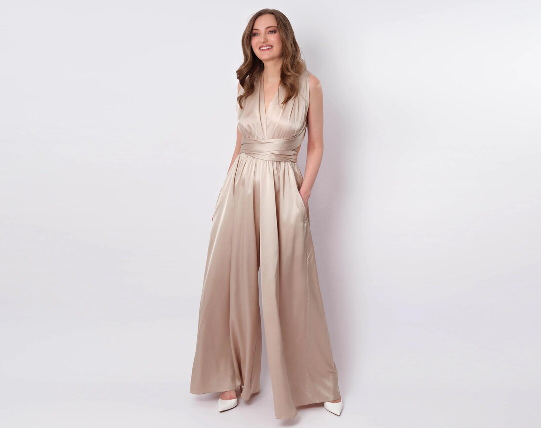 Champagne Beige Infinity Jumpsuit, Silk Jumpsuit, Bridesmaid Jumpsuit ...