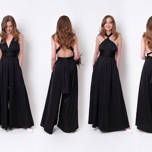 Black Infinity Jumpsuit, Silk Jumpsuit, Bridesmaid Jumpsuit, Multi Wrap ...