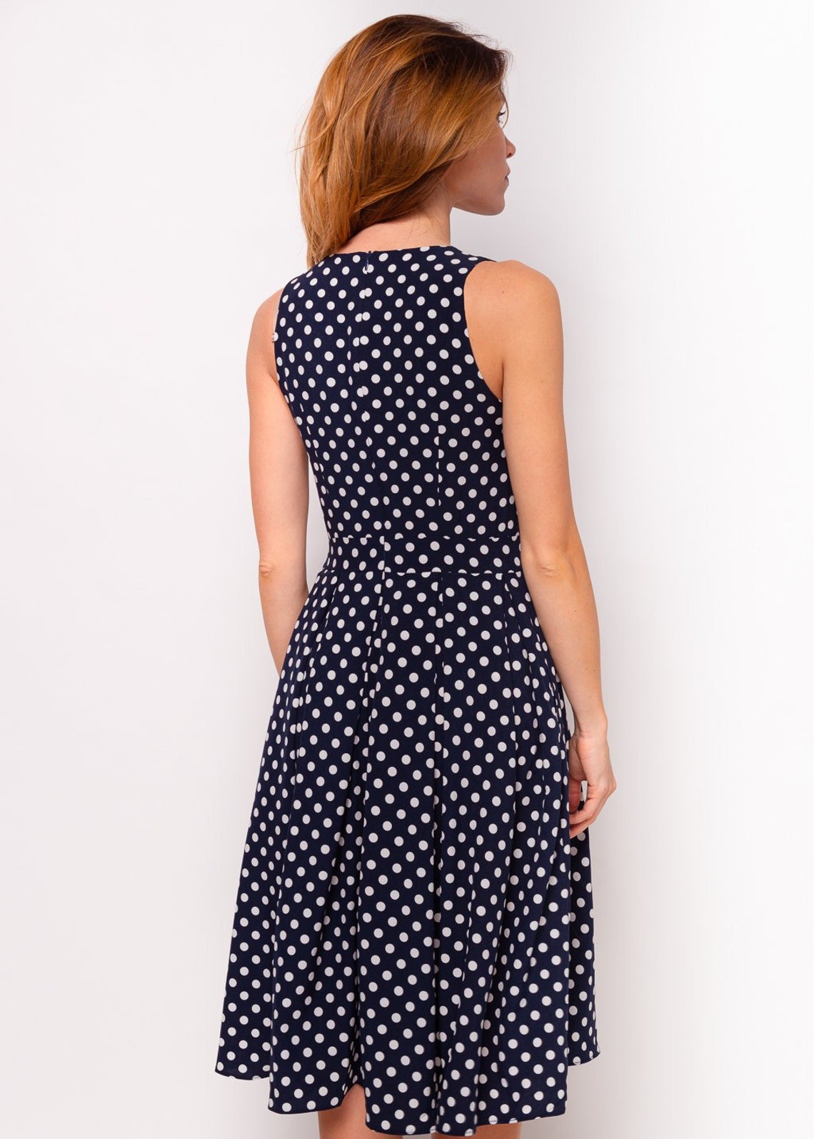 Navy Blue Polka Dot Dress Etsy