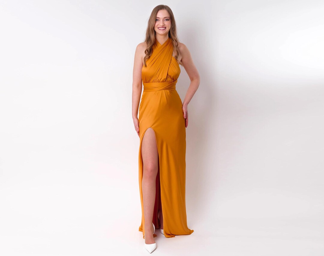 Infinity Dress in Gold Silk, Slit Dress, Bridesmaid Dress, Wedding ...
