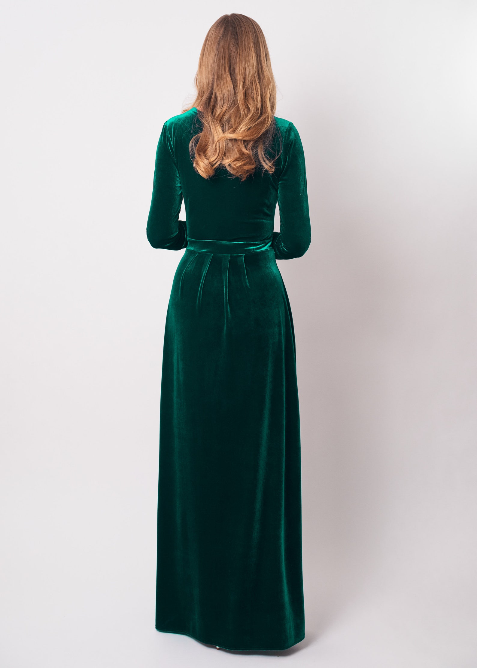 Emerald Green Velvet Long Dress Bridesmaid Velvet Dress - Etsy