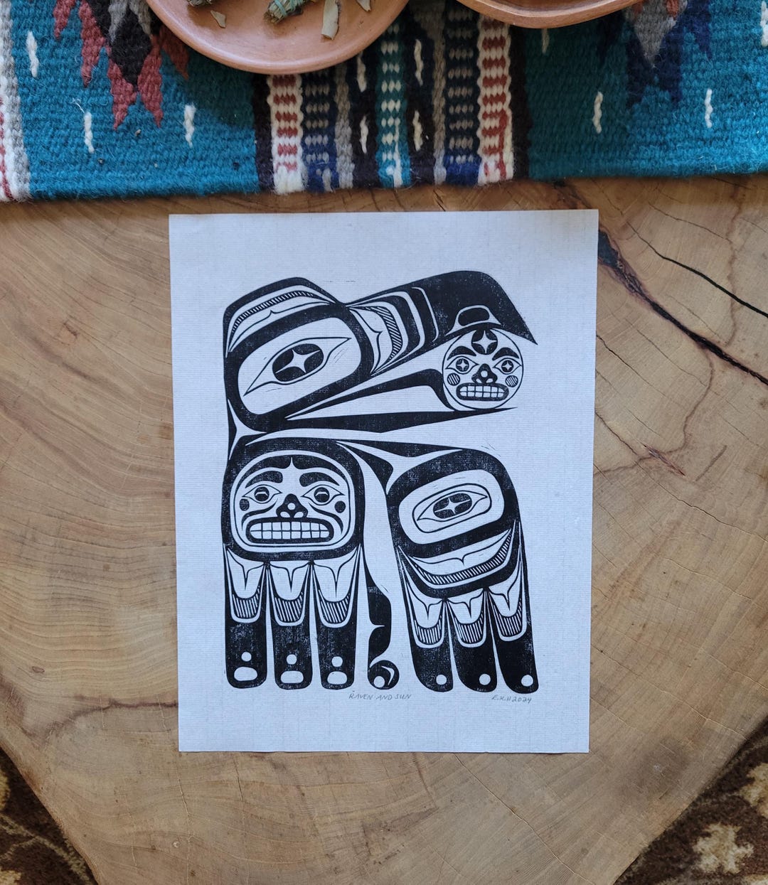 Raven and Sun Block Print - Tsimshian Formline Design - Etsy