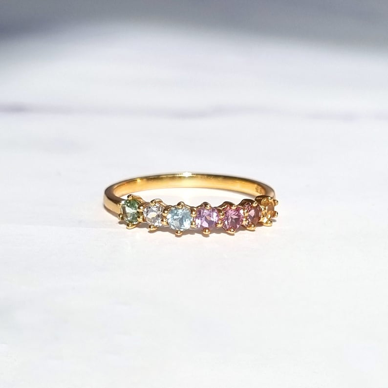 Pastel Rainbow Gemstone Ring in Sterling Silver & Gold Vermeil | Etsy