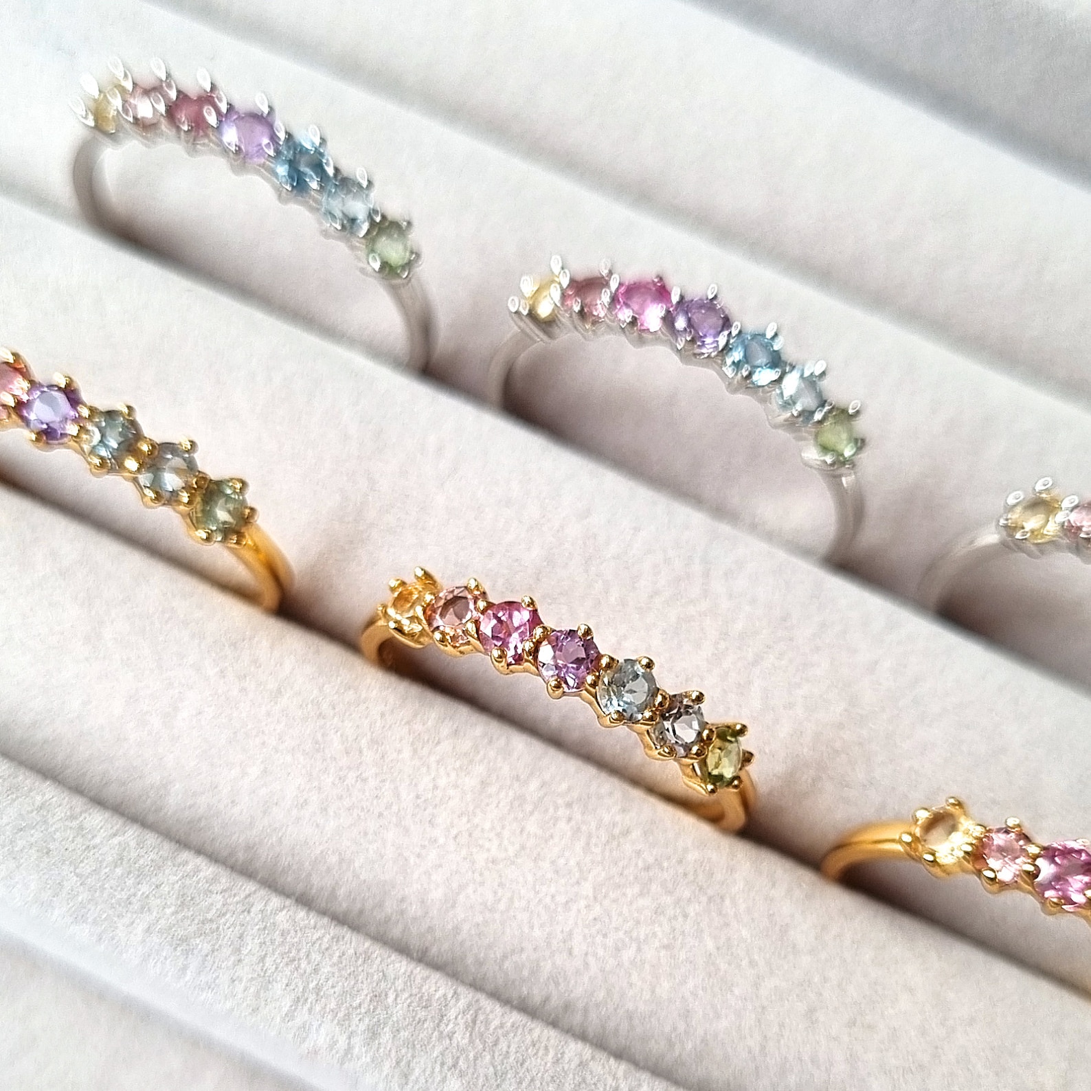 Pastel Rainbow Gemstone Ring in Sterling Silver & Gold Vermeil | Etsy ...