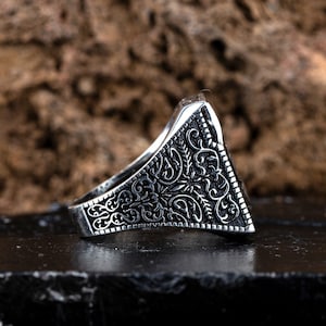 Stoneless Silver Engraved Rectangle Men's Ring, Silver Handmade Jewelry ...