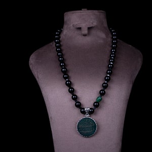 Surah Al Nas & Al Falaq Islamic Green Aqeeq Gemstone Necklace, for ...
