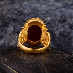 Handmade Gold Plated Red Yemeni Aqeeq Women Ring, Silver Handmade ...