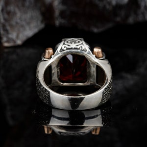 Rectangular Shape Red Zircon Men's Ring, Silver Handmade Jewelry, 925 ...