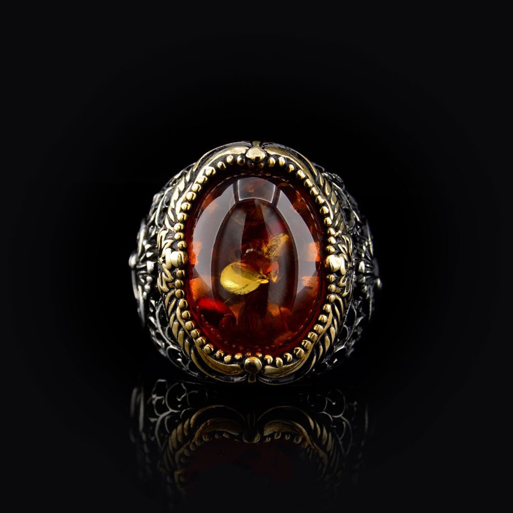 Amber Orange Silver Men Ring, Silver Handmade Jewelry, 925 Sterling ...
