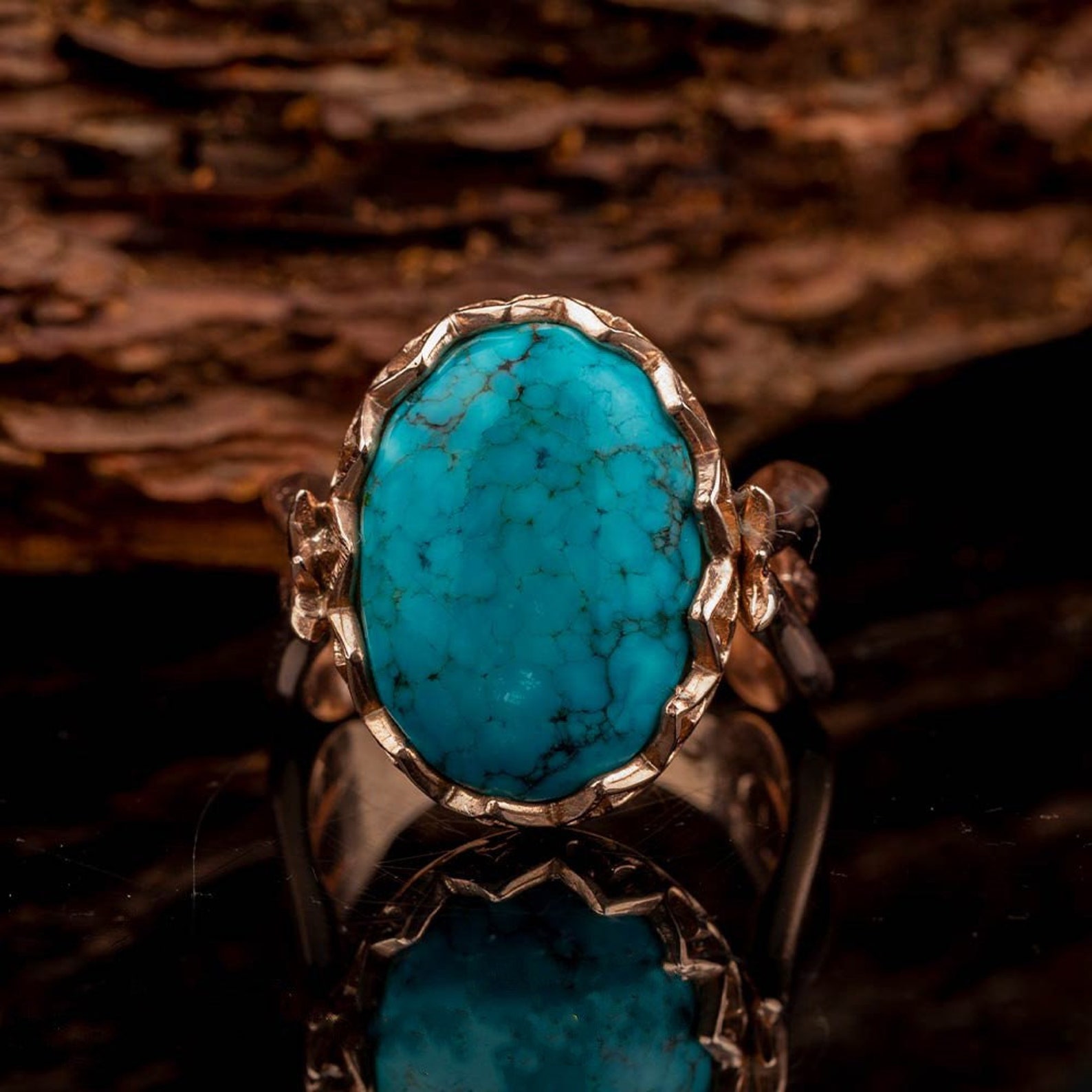 Turquoise Rose Gold Plated Silver Women Ring, Silver Handmade Jewelry ...