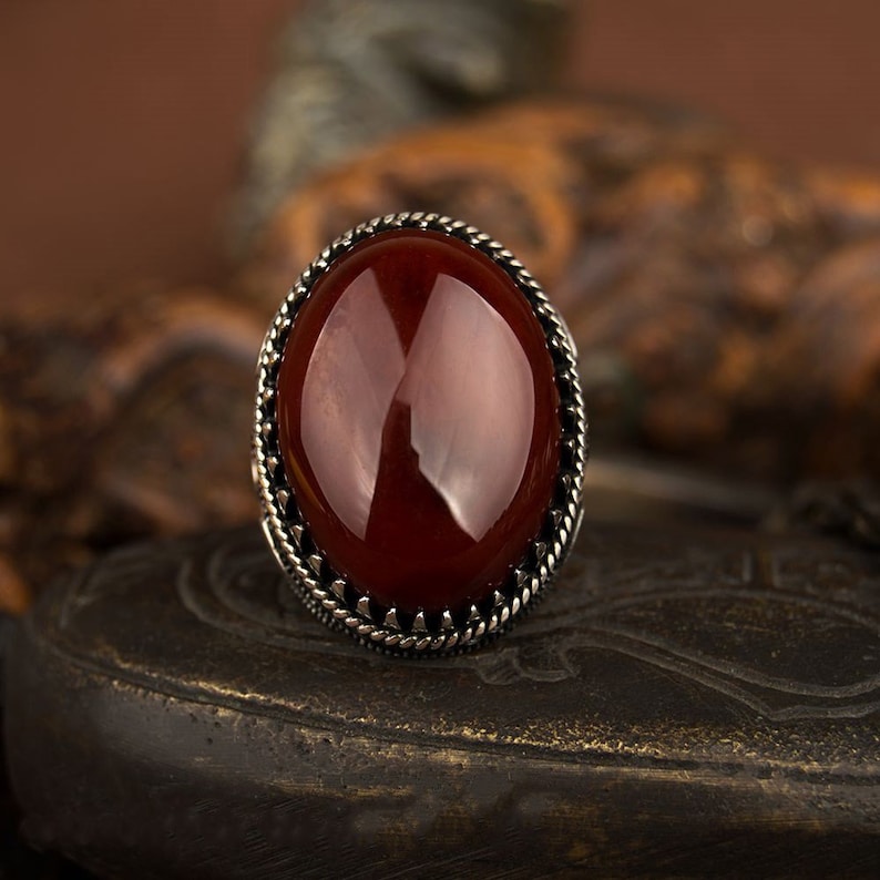 Red Big Oval Yemeni Aqeeq Silver Ring, Silver Handmade Jewelry, 925 ...