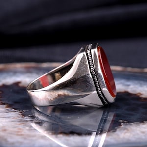 Octagon Shape Red Agate Men's Ring, Silver Handmade Jewelry, 925 ...