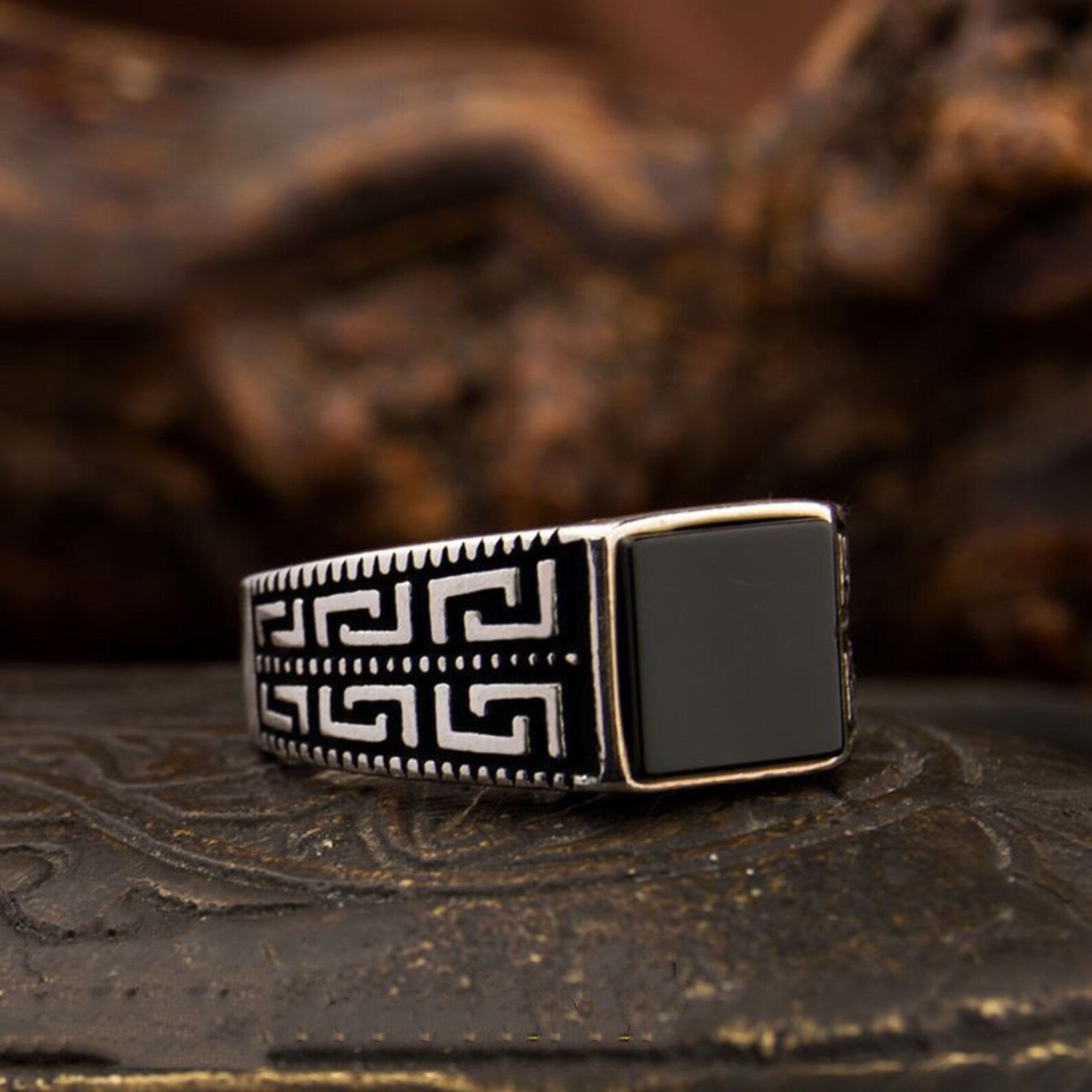 Onyx Square Black Aqeeq Ring Silver Handmade Jewelry 925 - Etsy