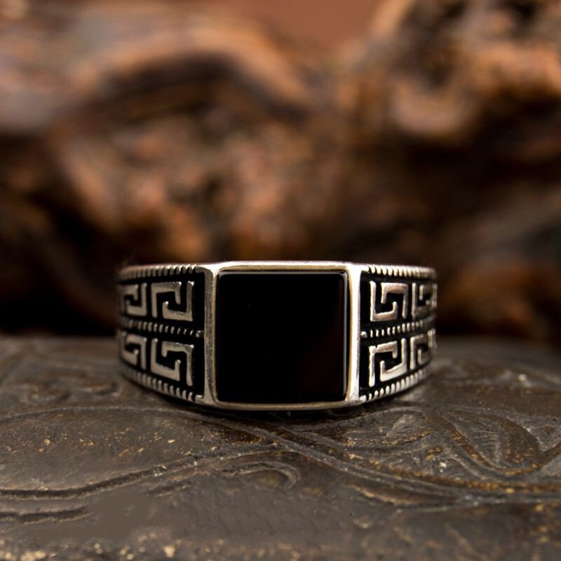 Onyx Square Black Aqeeq Ring Silver Handmade Jewelry 925 - Etsy