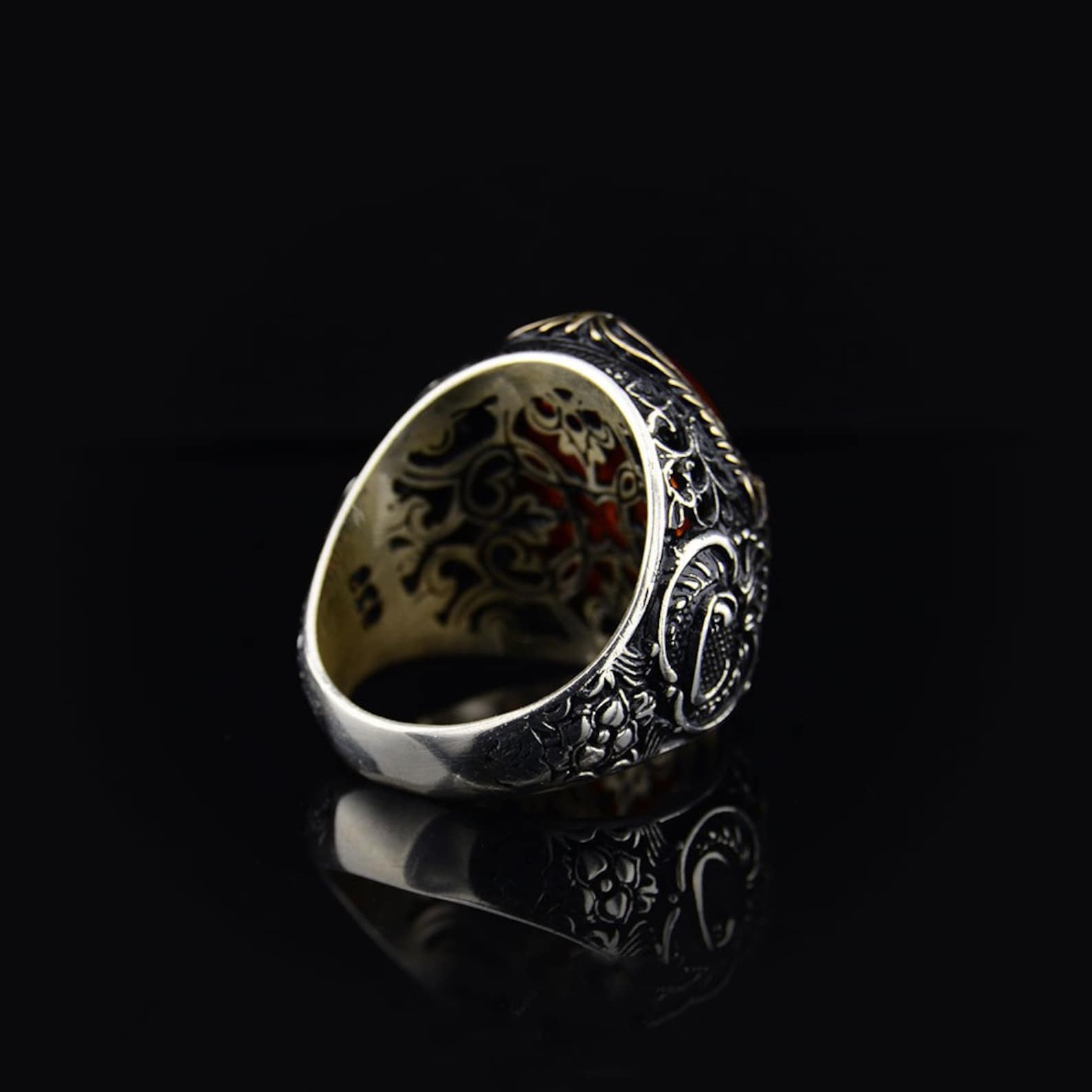 Amber Orange Silver Men Ring, Silver Handmade Jewelry, 925 Sterling ...