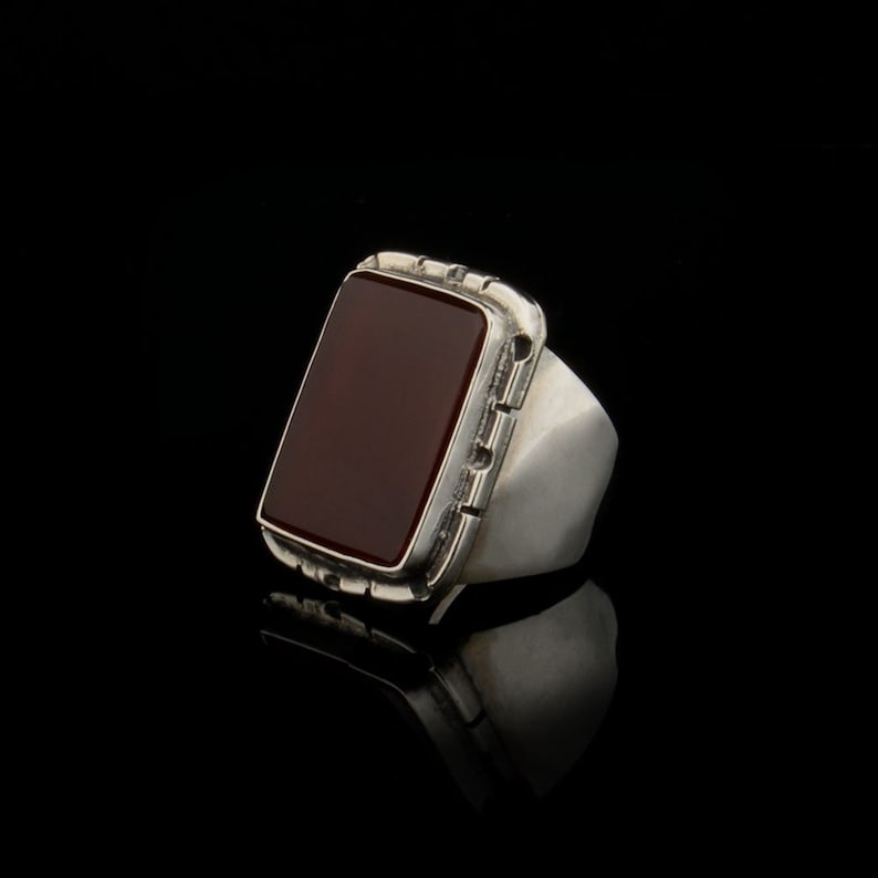Red Yemeni Aqeeq Rectangle Silver Ring Silver Handmade - Etsy