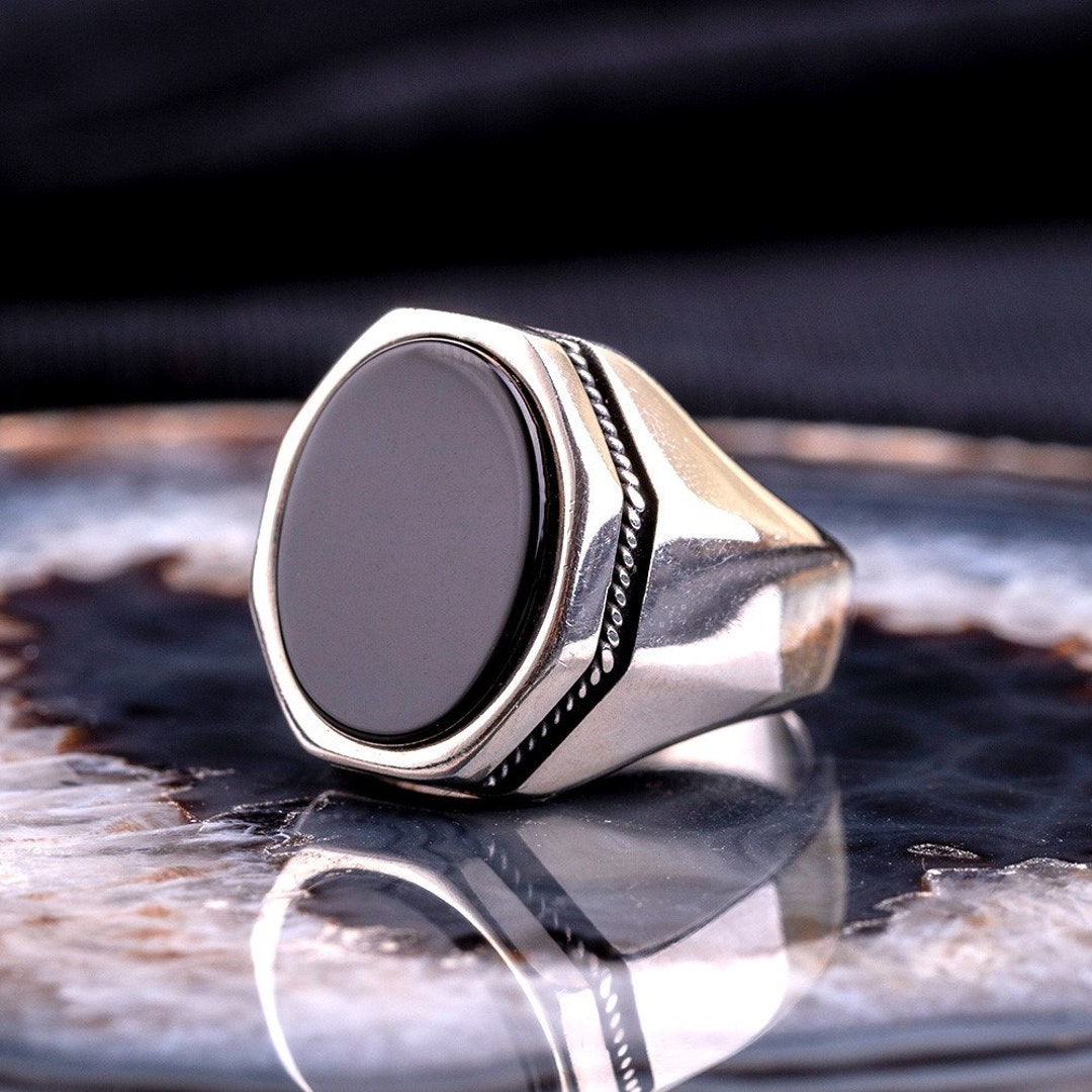 Octagon Shape Black Onyx Men's Ring, Silver Handmade Jewelry, 925 ...