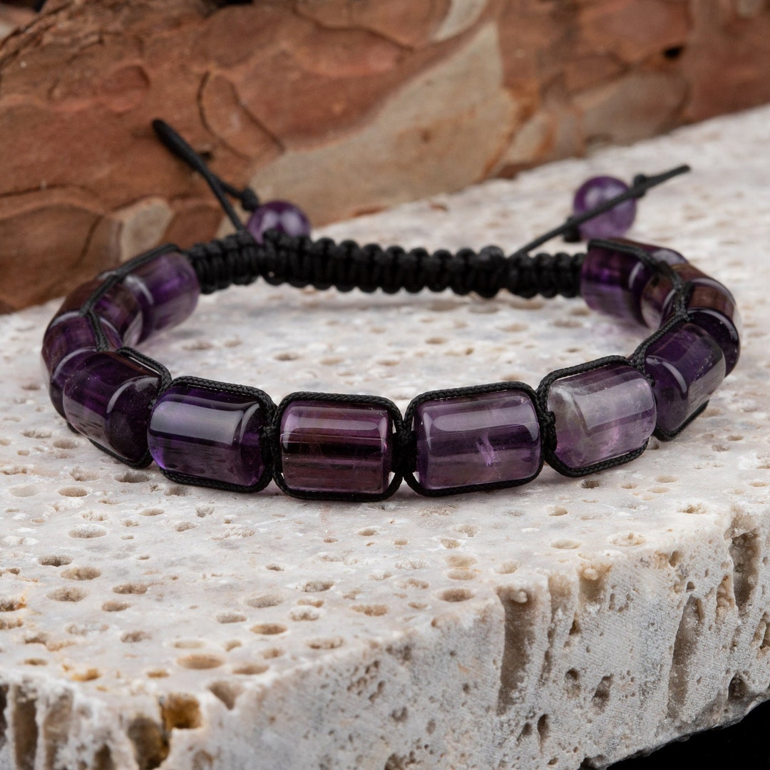 Adjustable Amethyst Cylinder Bracelet Handmade Waxed Cotton - Etsy