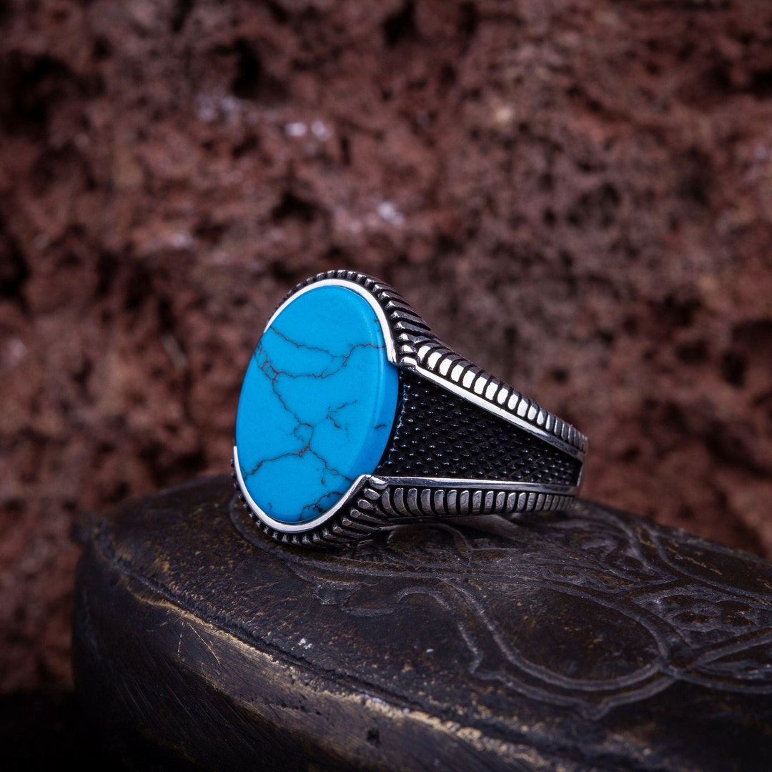 Oval Turquoise Men Ring, Silver Handmade Jewelry, 925 Sterling Silver ...