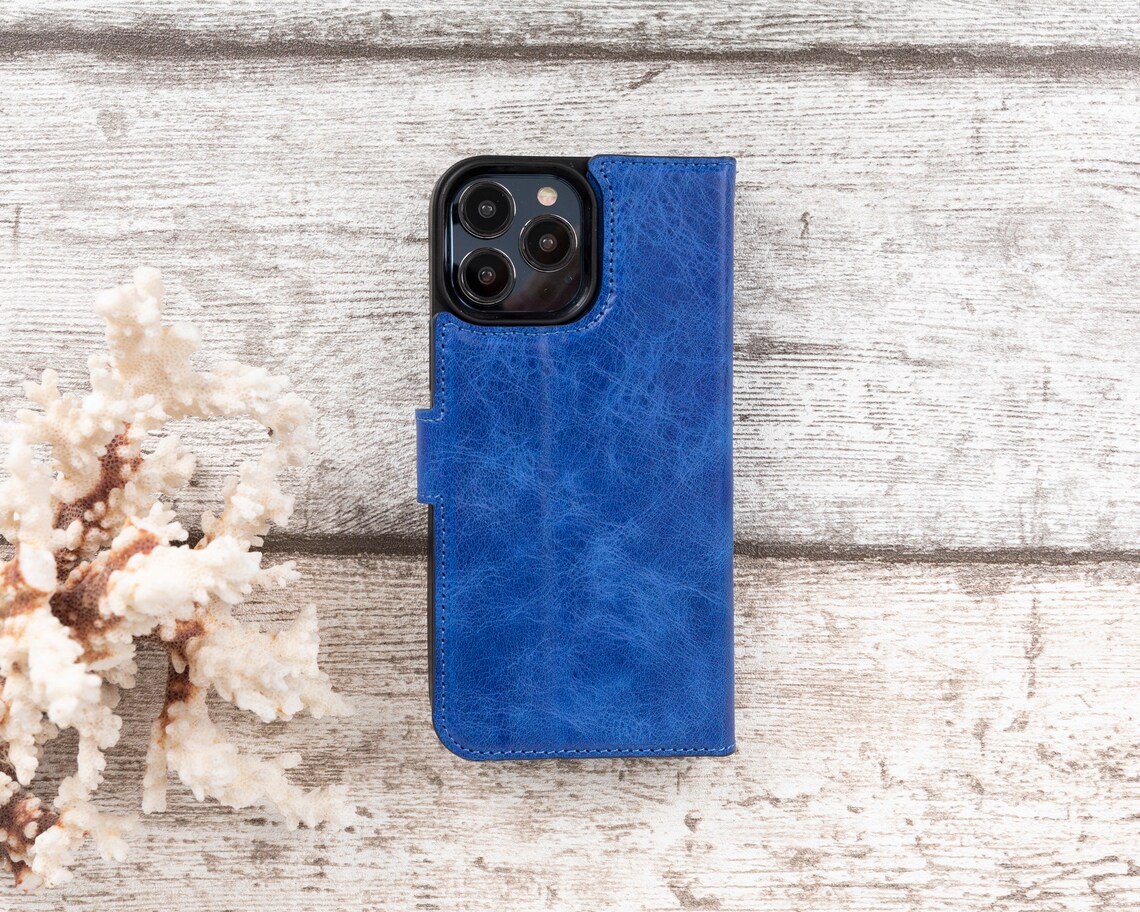Blue Iphone 13 Pro Max Magsafe Black Leather Iphone Case - Etsy