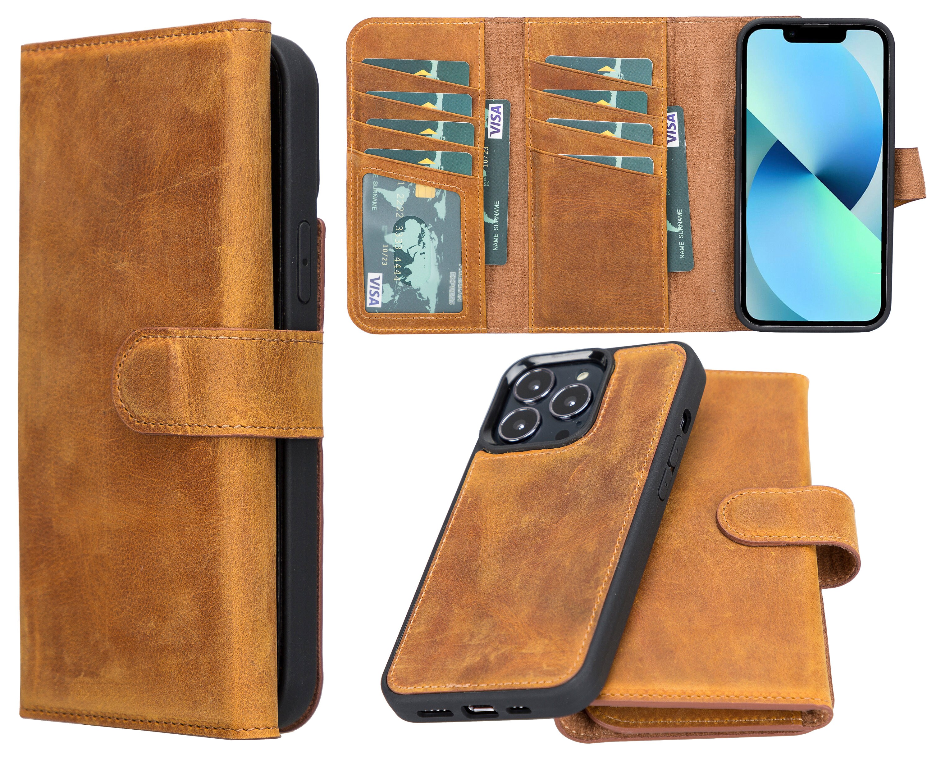 Full Grain Leather Trifold Wallet Case for Iphone 13 Pro Max - Etsy
