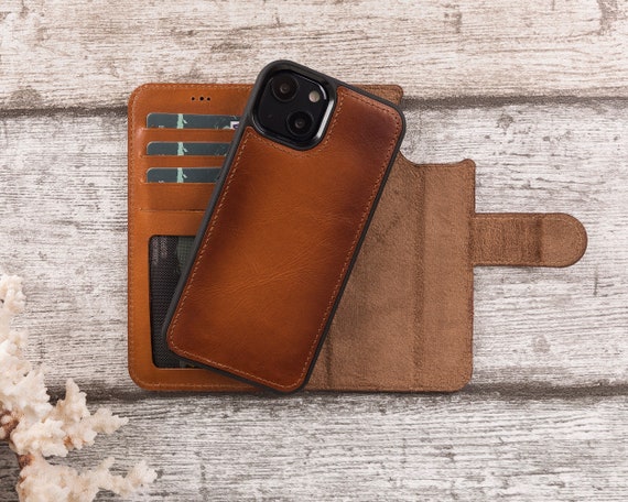 IPhone 13 Case iPhone Wallet Case MagSafe Compatible Handmade Genuine Leather Magnetic Flip Cover with Card Holder Rustic Tan Etsy Polska