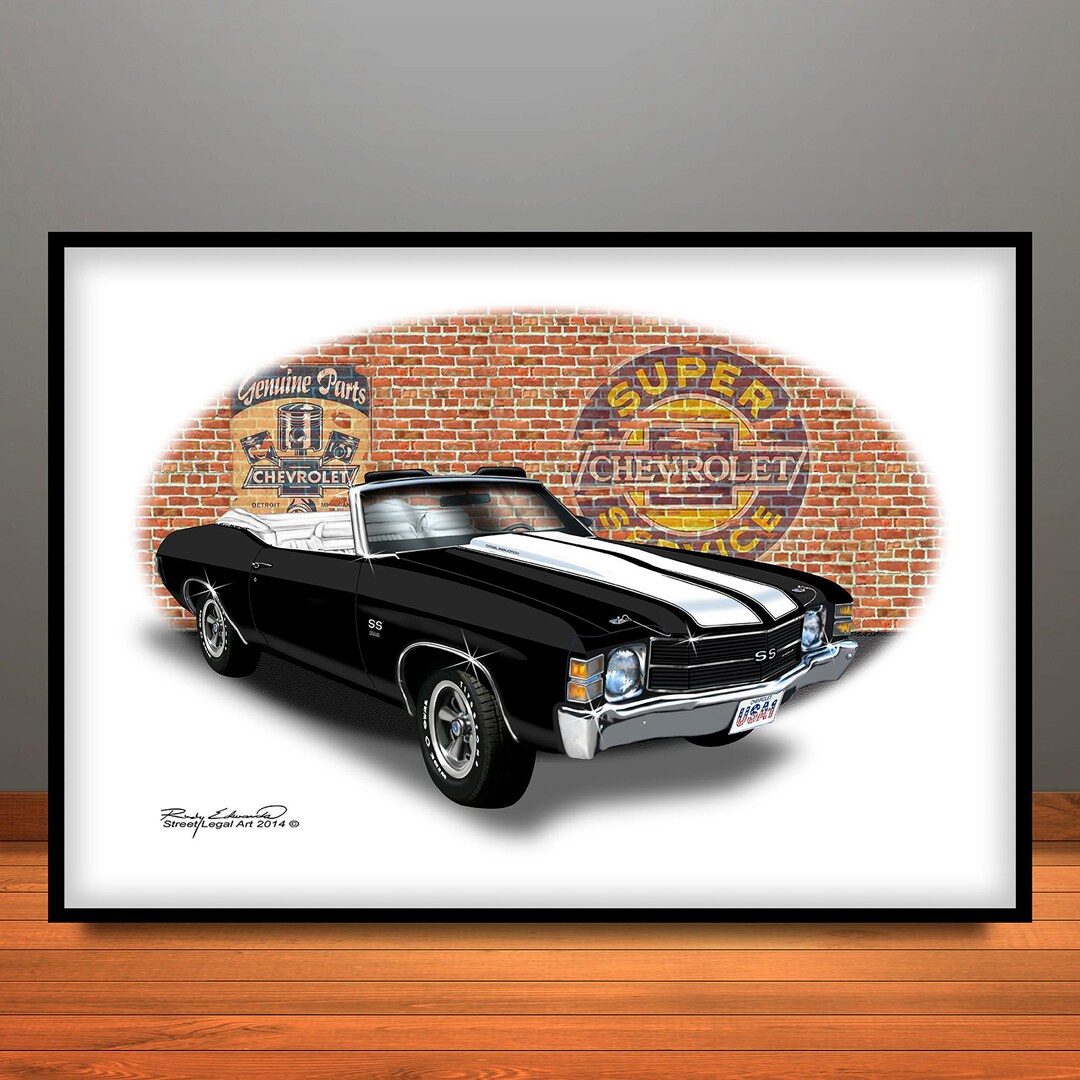 1971 Chevelle SS Convertible White Interior Muscle Car Art Print ...