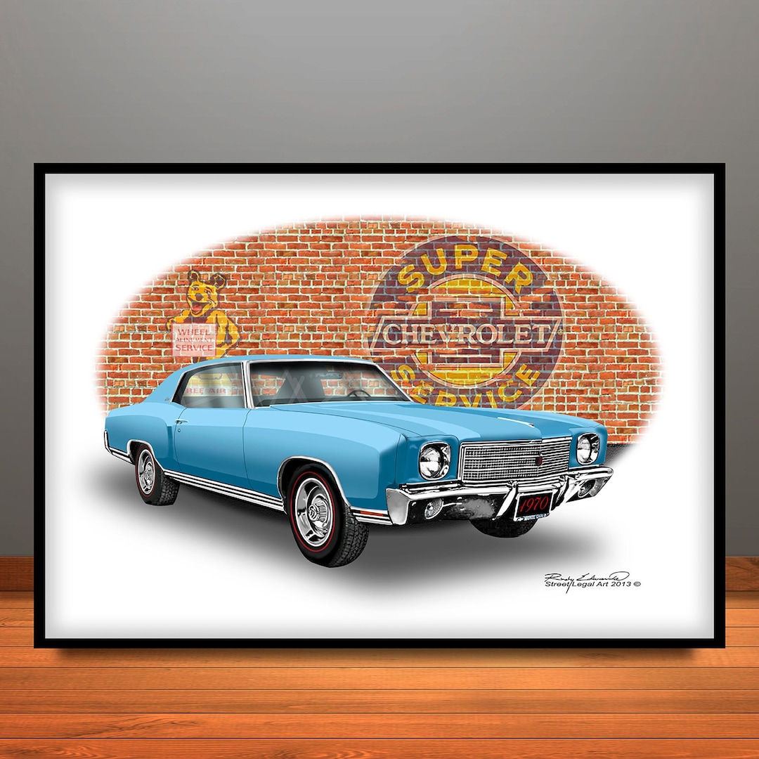 1970 Chevrolet Monte Carlo Muscle Car Art Print, Garage Wall Art ...