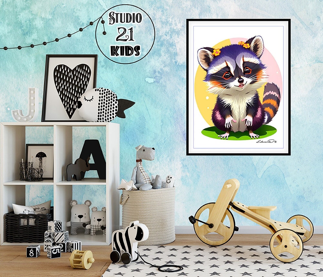 Baby Racoon Print 2 Cute Racoon Poster Woodland Animal - Etsy